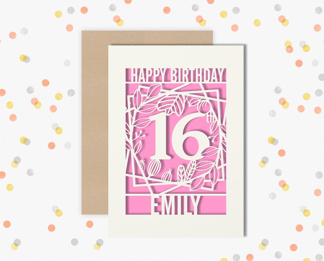 Personalised 16th Papercut Birthday Card Floral Design With the Name of ...