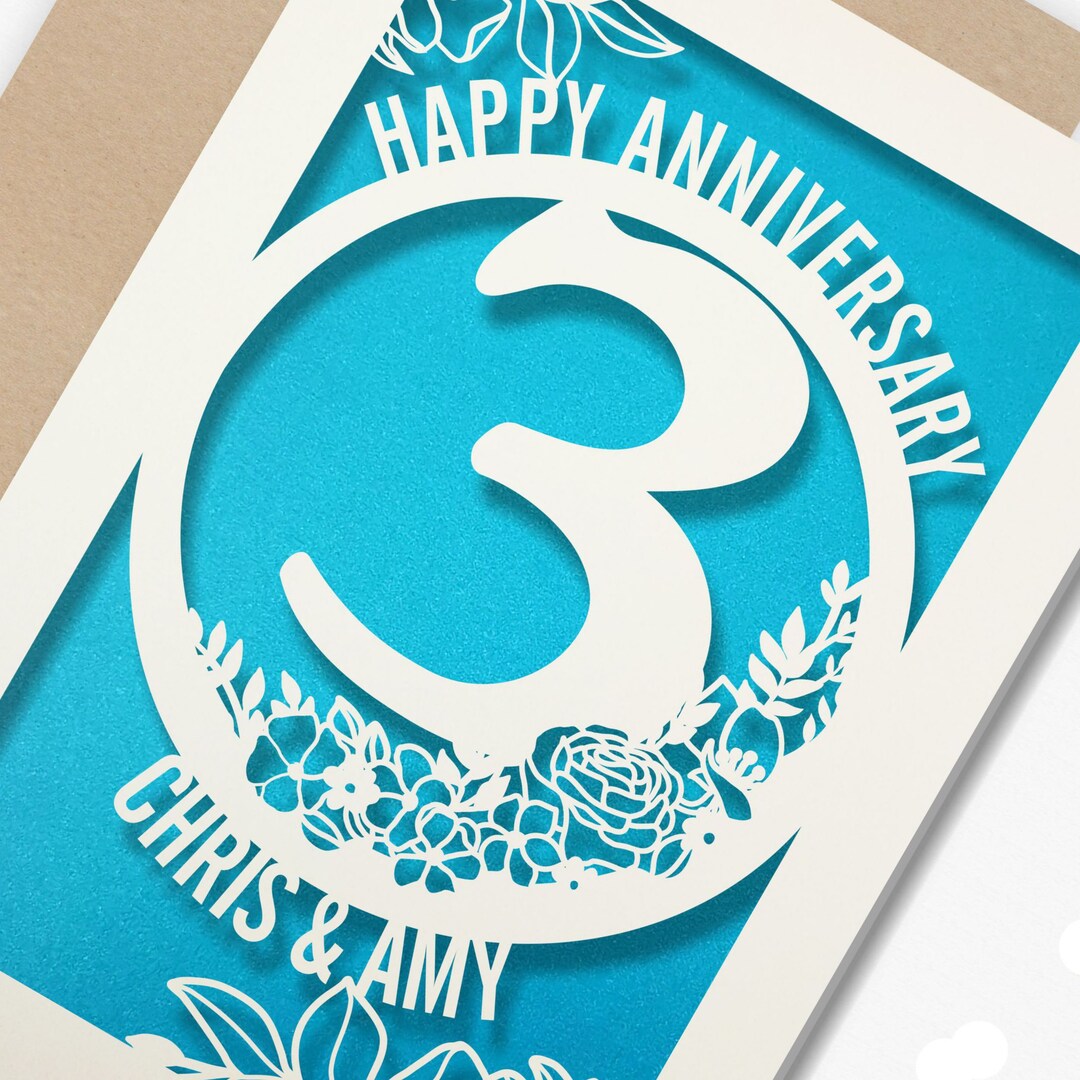 Personalised Papercut 3 Year Wedding Anniversary Card. 3rd Wedding ...