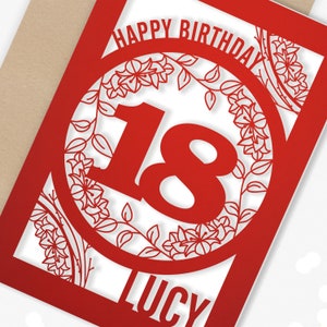 Personalised 18th Papercut Birthday Card Flower Design With the Name of ...