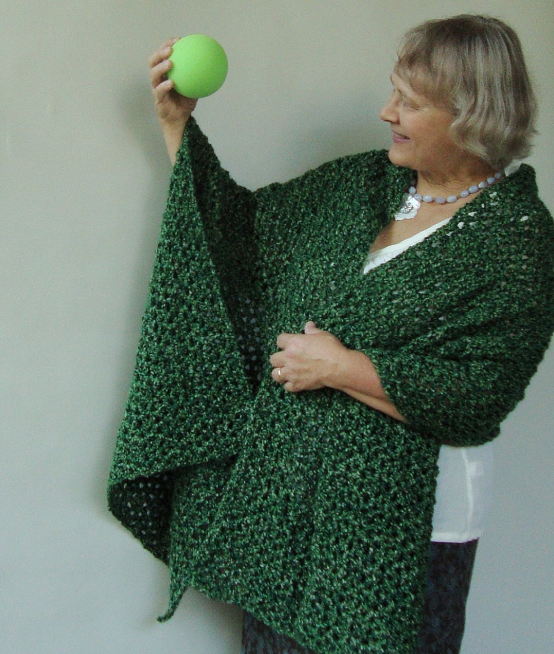 Crochet Acrylic Shawl: Forest Green Latticework Wrap, Grandma Gift - Etsy