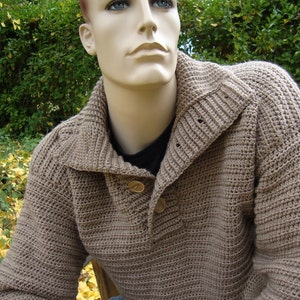 Mens Wool Sweater, Men's Crochet Sweater, Tan Sweater, Optional Funnel ...