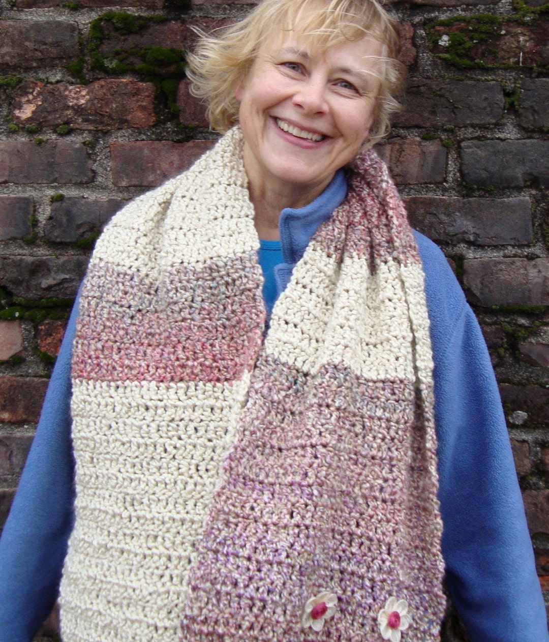 Hand-crocheted Colorblock Scarf: Pink, Beige, Lavender - Etsy