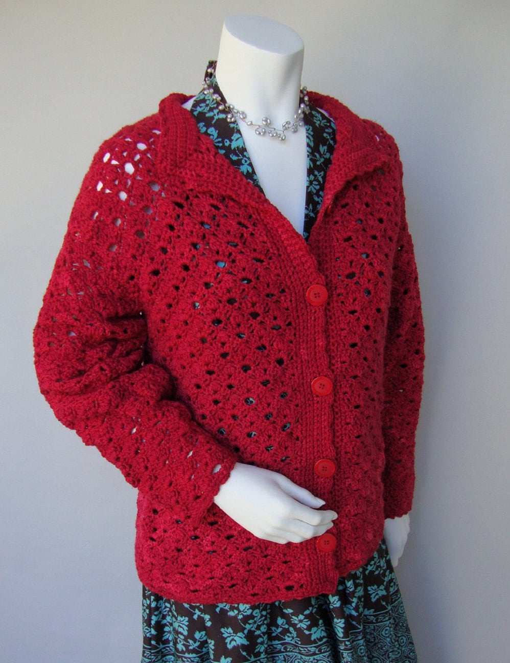 Handmade Red Merino Wool Crochet Cardigan - Women's Size S - Etsy