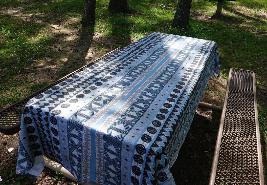 Polynesian Tribal Tapa Picnic Tablecloth: Tiki Hawaii Blue Cotton - Etsy