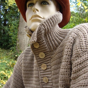 Mens Wool Sweater, Men's Crochet Sweater, Tan Sweater, Optional Funnel ...