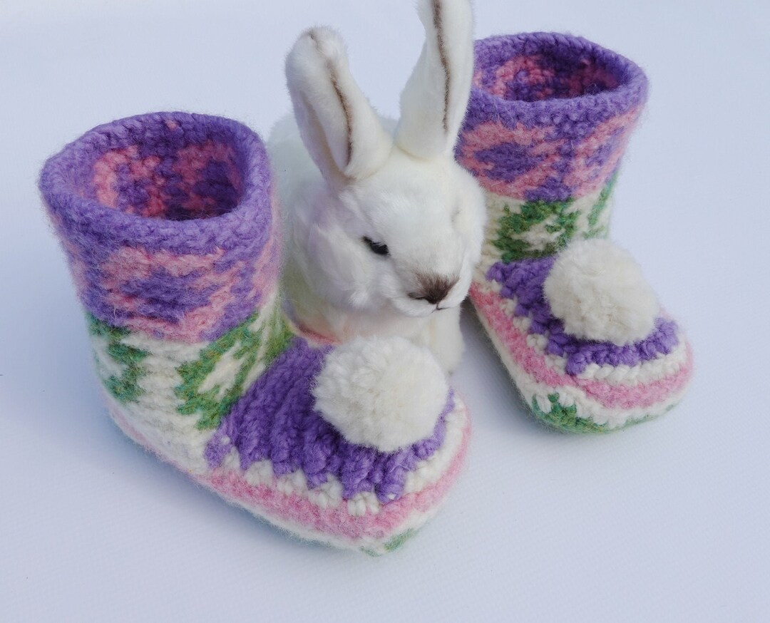 Crochet Easter Bunny Booties: Felted Wool Non-skid Slipper Socks - Etsy