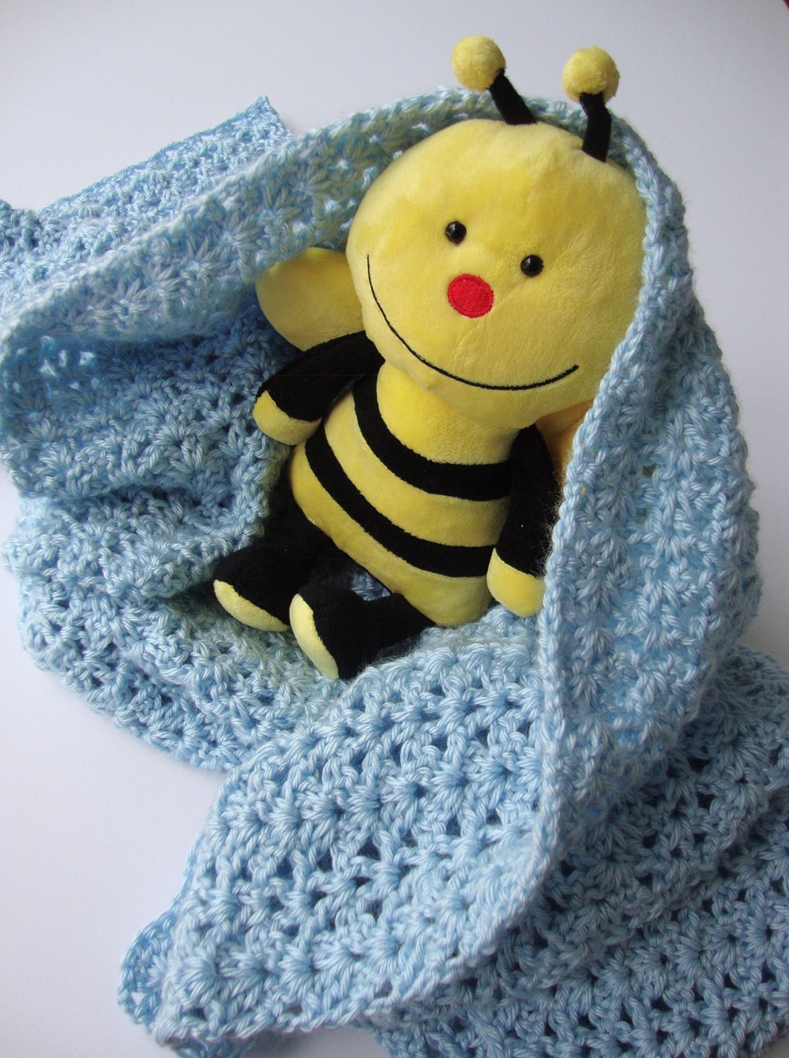 Crochet Baby Blanket: Soft Acrylic, Baby Blue, Newborn Gift With Mini ...