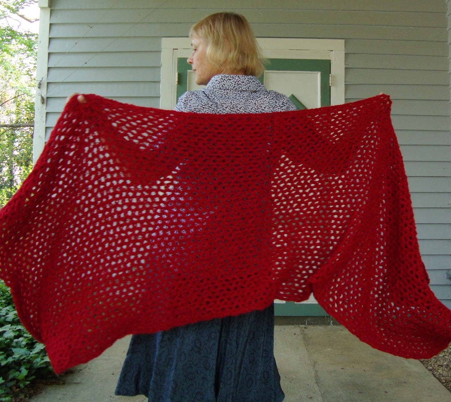 Crochet Shawl Red, Shawls and Wraps, Best Friend Gift, Crocheted Shawls ...