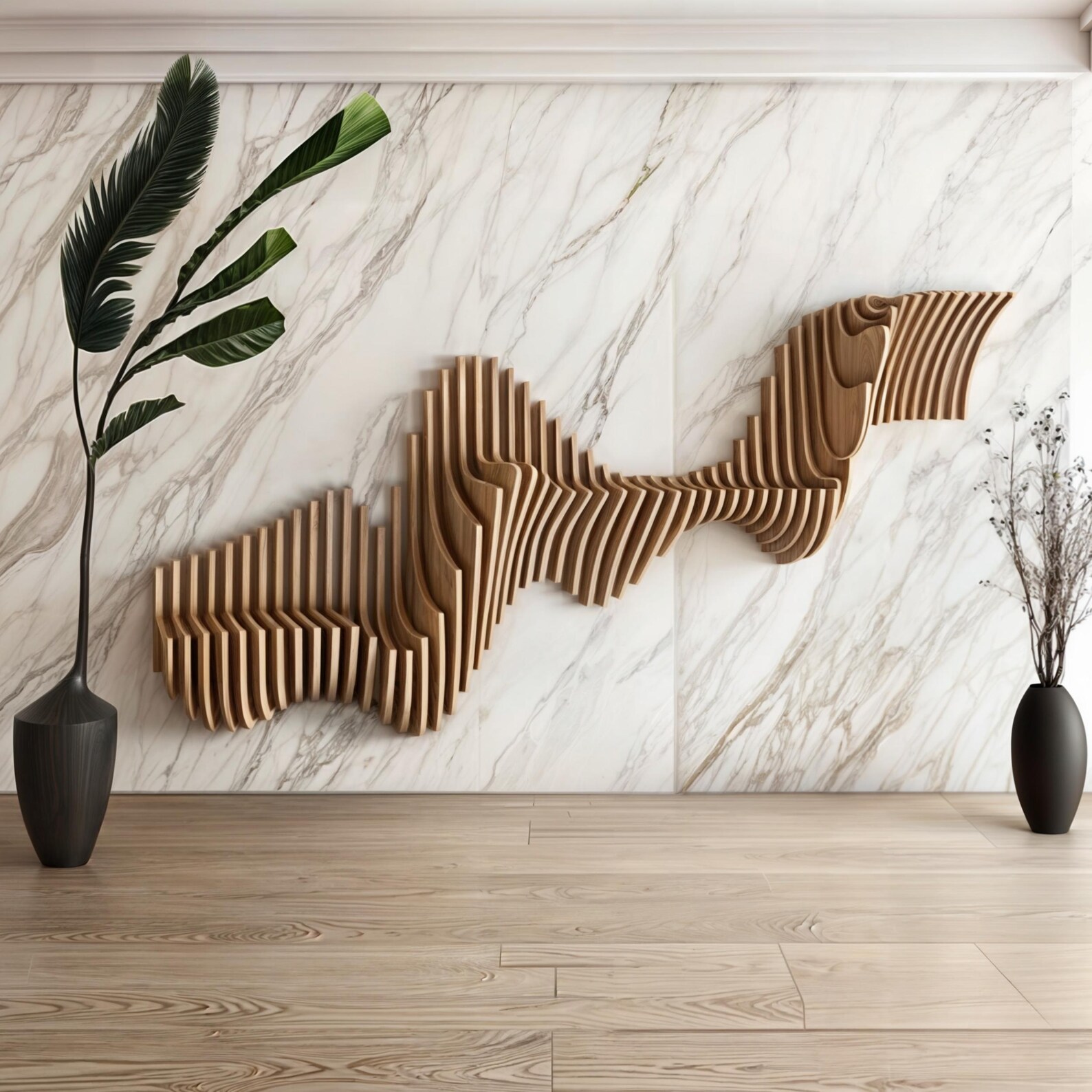 Parametric Wooden Wavy Wall Art - Parametric Wavy Modern Wooden ...