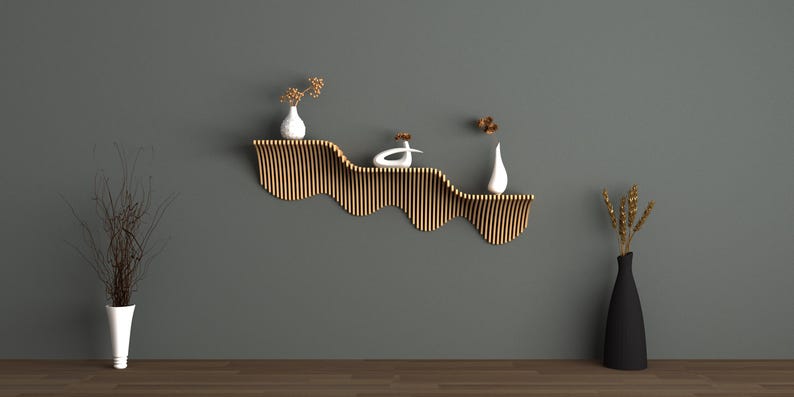 Wood Floating Shelves - Parametric Wave Wall Floating Shelf ...