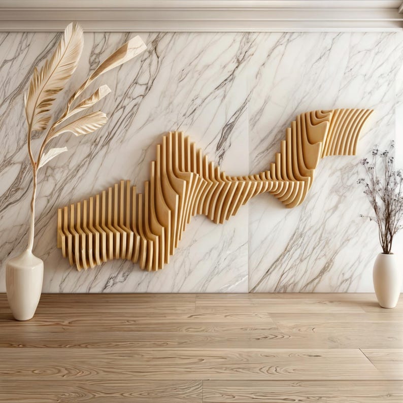 Parametric Wooden Wavy Wall Art - Parametric Wavy Modern Wooden ...