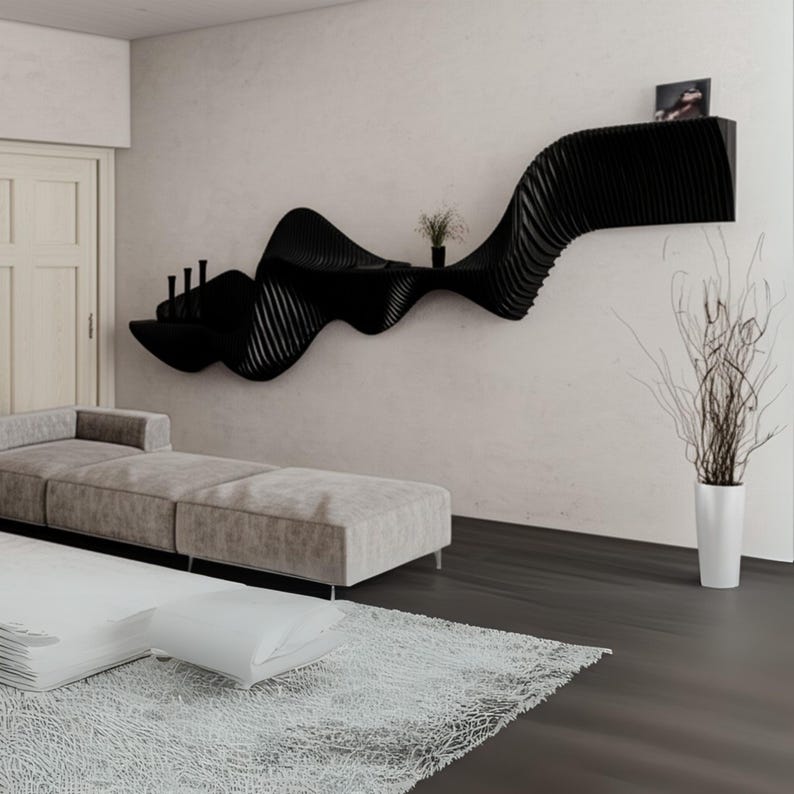 Parametric Wooden Wavy Wall Art - Parametric Wavy Floating Shelf ...