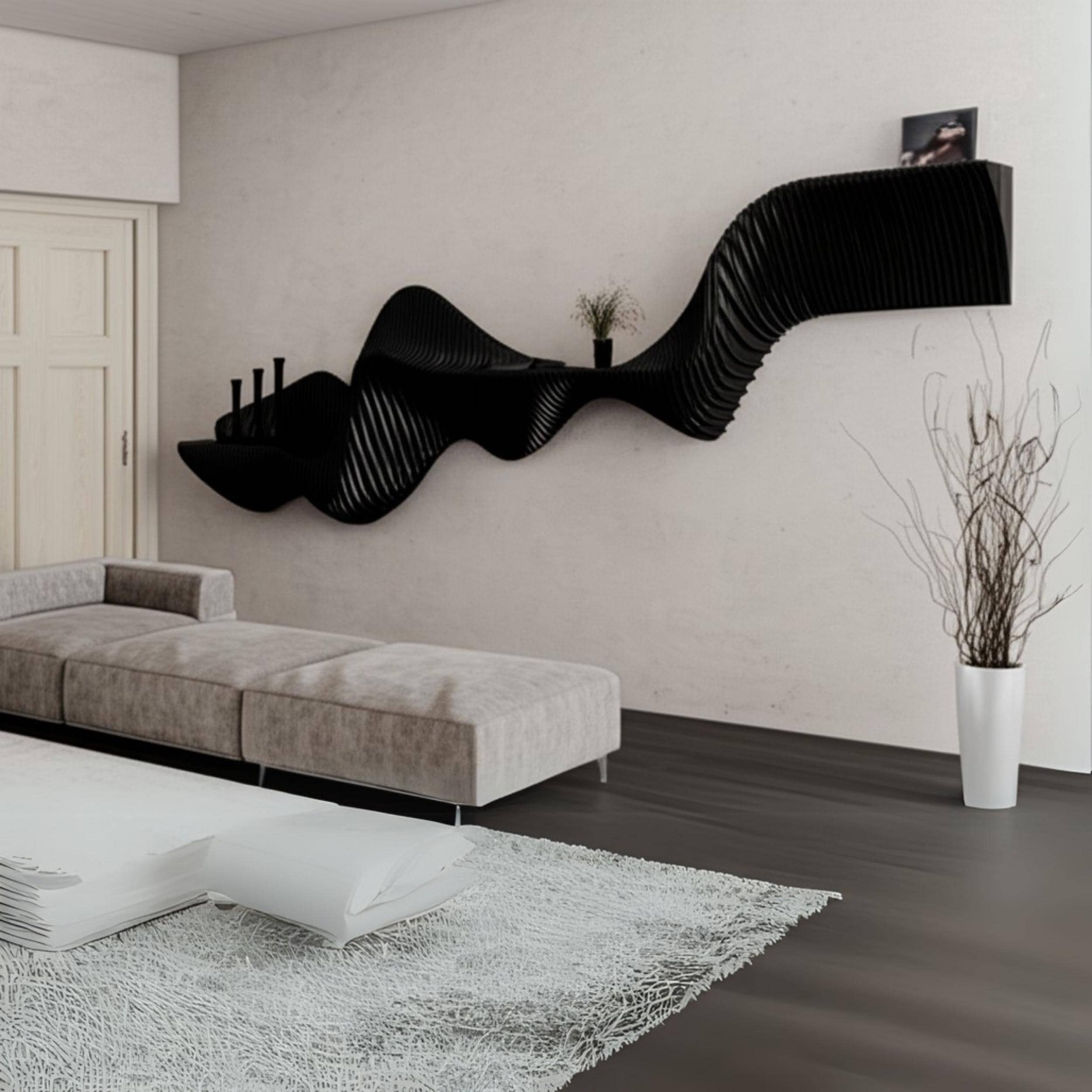 Parametric Wooden Wavy Wall Art - Parametric Wavy Floating Shelf ...