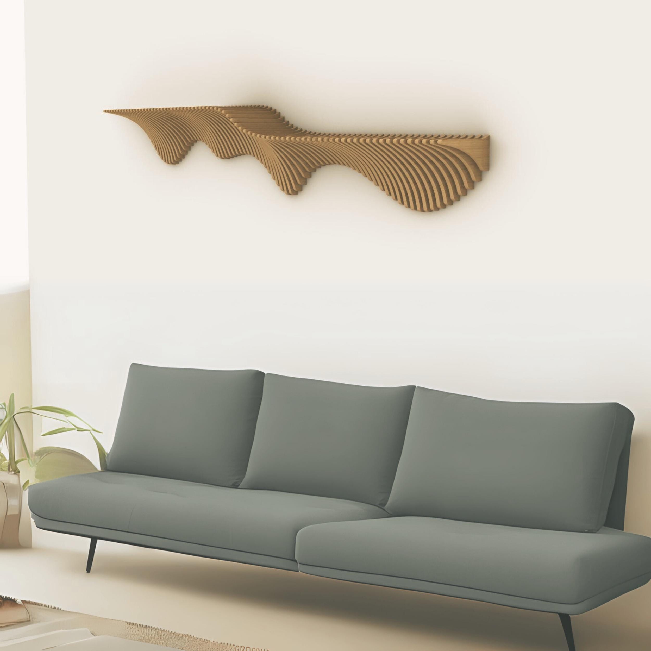 Parametric Wave Floating Shelf - Parametric Wall Art Wavy Wooden ...
