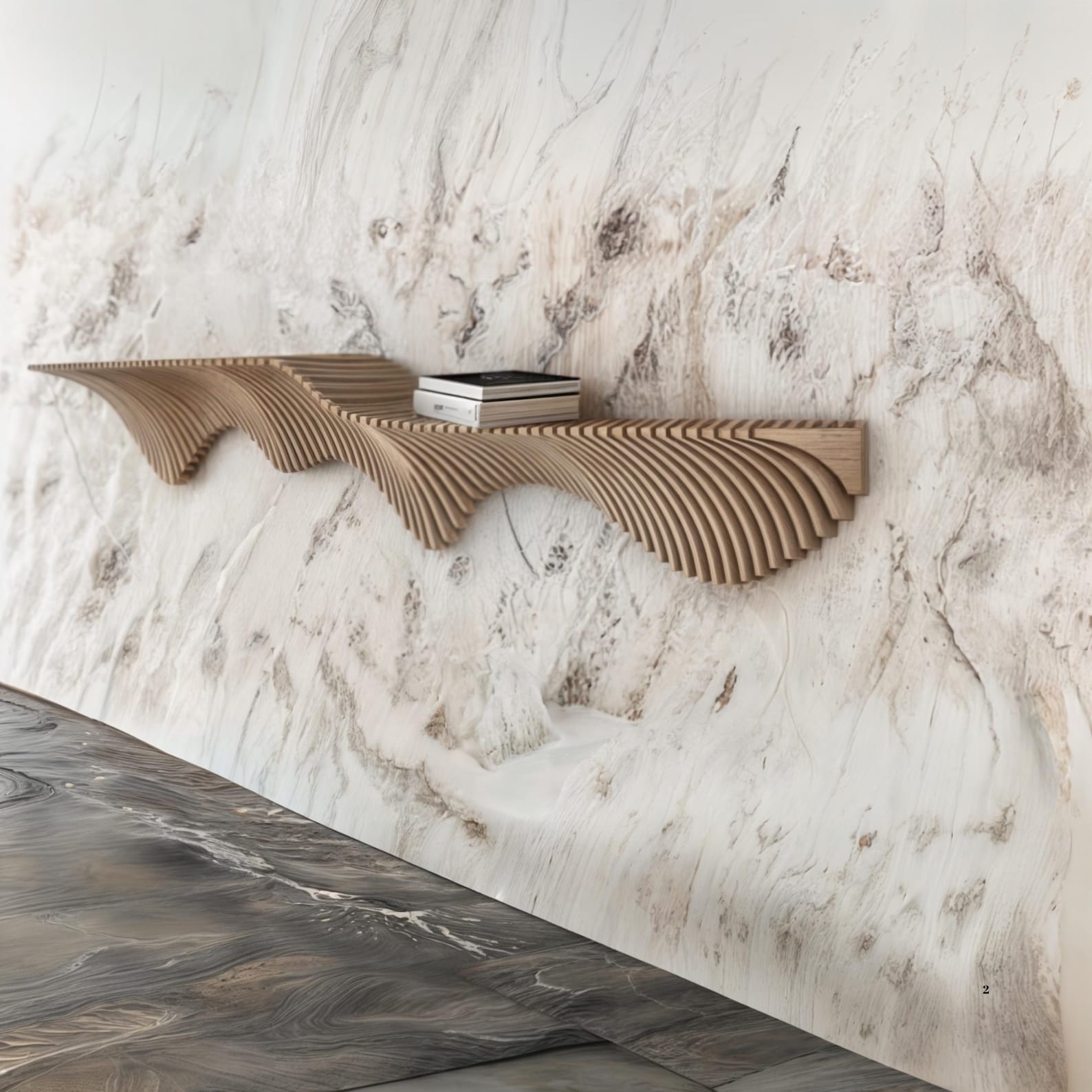 Parametric Wave Floating Shelf - Parametric Wall Art Wavy Wooden ...