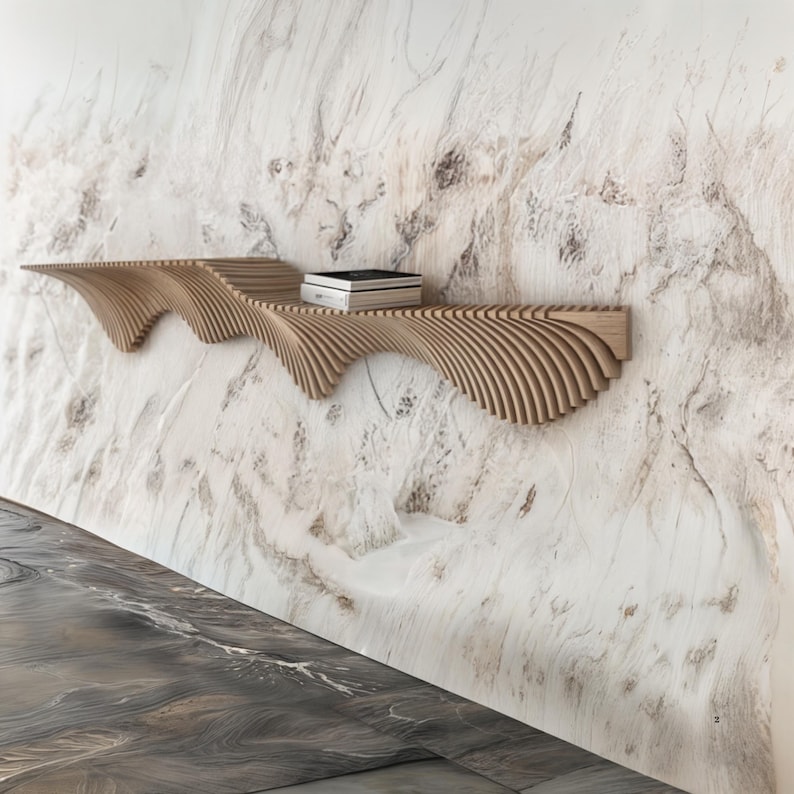 Parametric Wave Floating Shelf - Parametric Wall Art Wavy Wooden ...