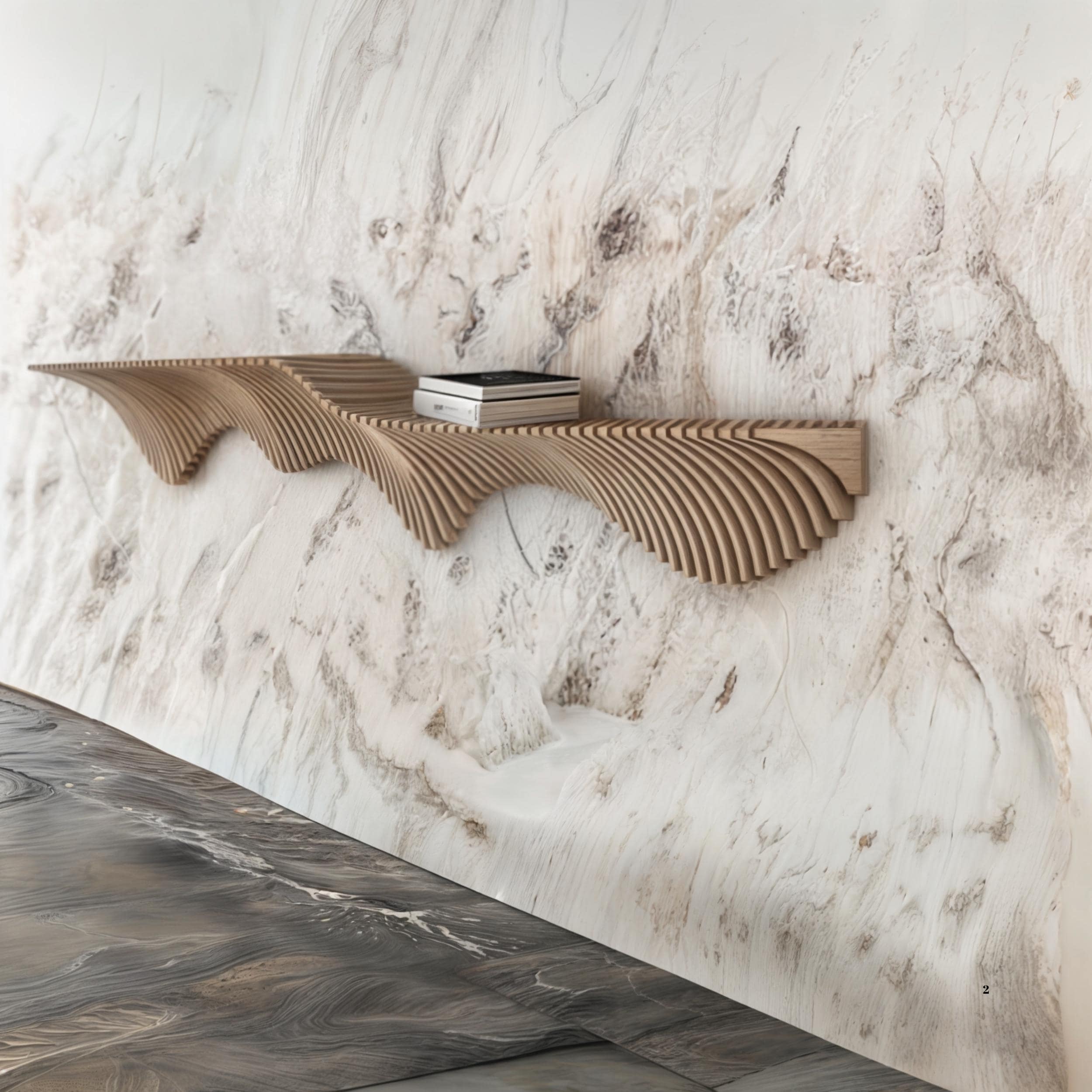 Parametric Wave Floating Shelf - Parametric Wall Art Wavy Wooden ...