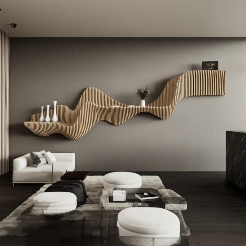 Parametric Wooden Wavy Wall Art - Parametric Wavy Floating Shelf ...