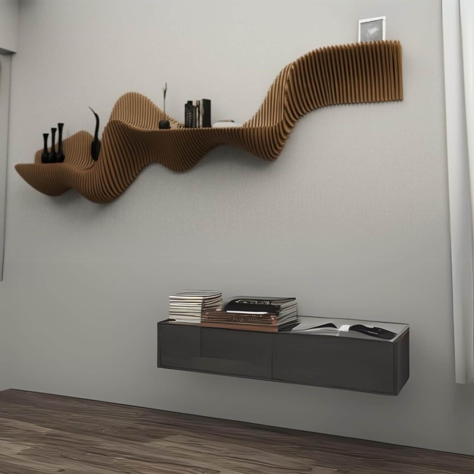 Parametric Wooden Wavy Wall Art - Parametric Wavy Floating Shelf ...