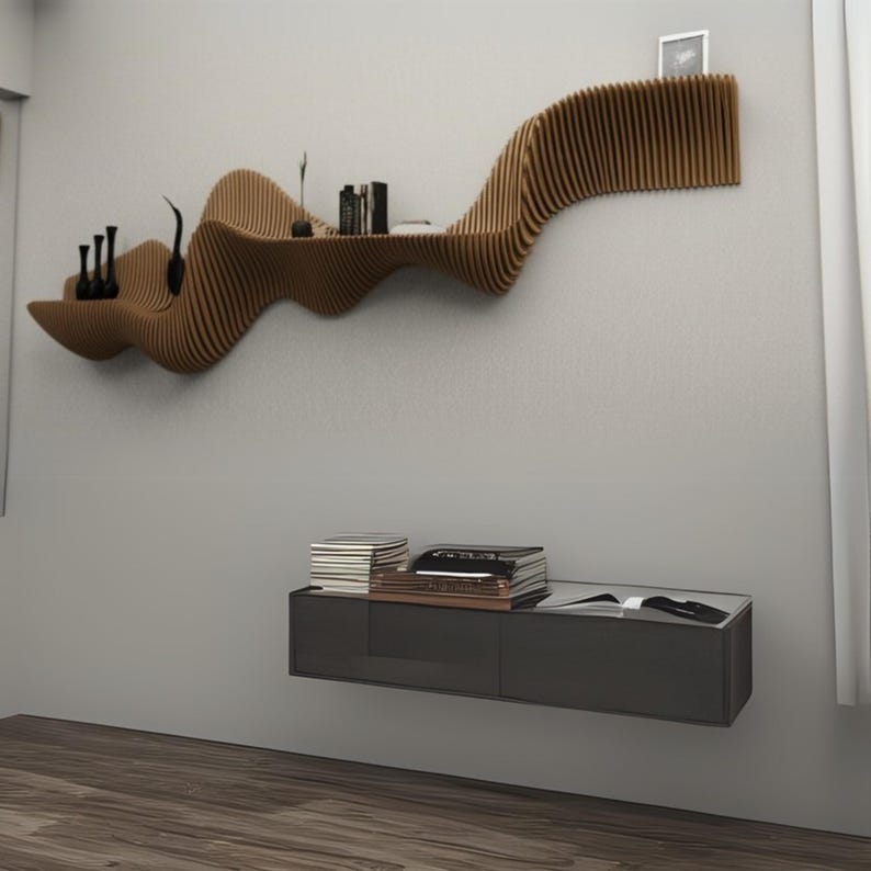 Parametric Wooden Wavy Wall Art - Parametric Wavy Floating Shelf ...