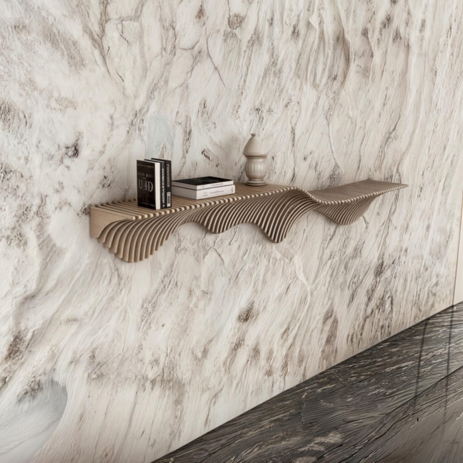 Parametric Wave Floating Shelf - Parametric Wall Art Wavy Wooden ...