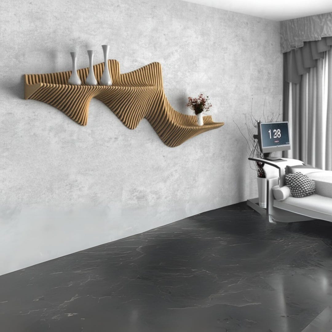 Parametric Wooden Wavy Wall Art - Floating Shelf Parametric Wall Decor ...