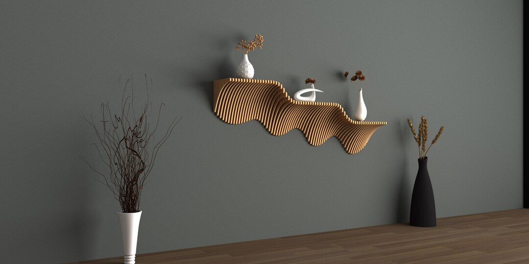Wood Floating Shelves - Parametric Wave Wall Floating Shelf ...
