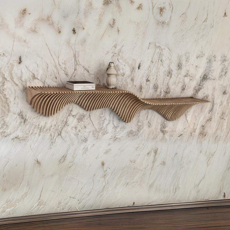 Parametric Wave Floating Shelf - Parametric Wall Art Wavy Wooden ...