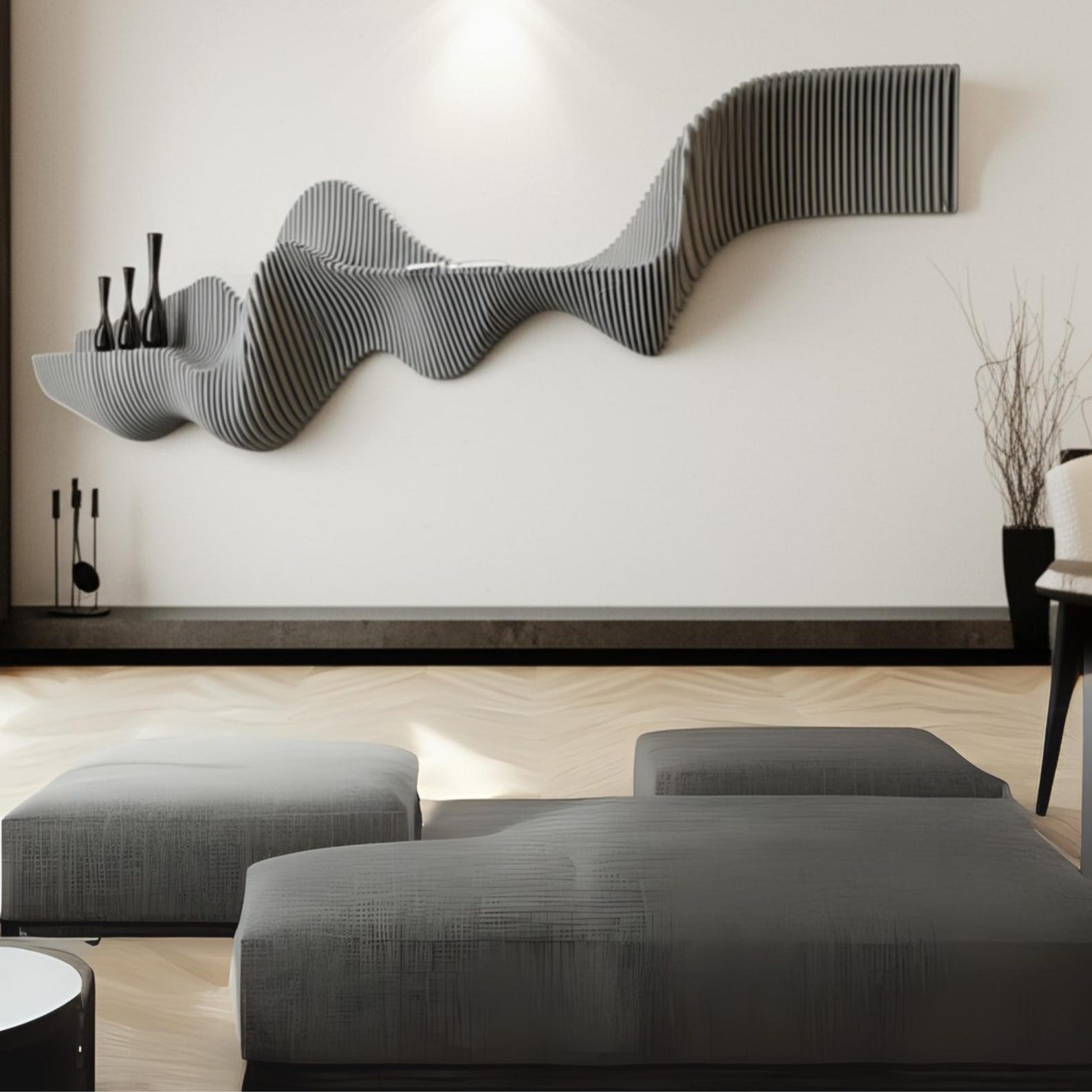 Parametric Wooden Wavy Wall Art - Parametric Wavy Floating Shelf ...