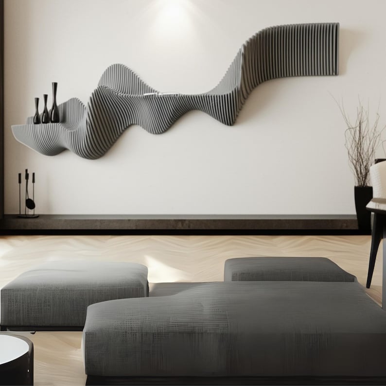 Parametric Wooden Wavy Wall Art - Parametric Wavy Floating Shelf ...