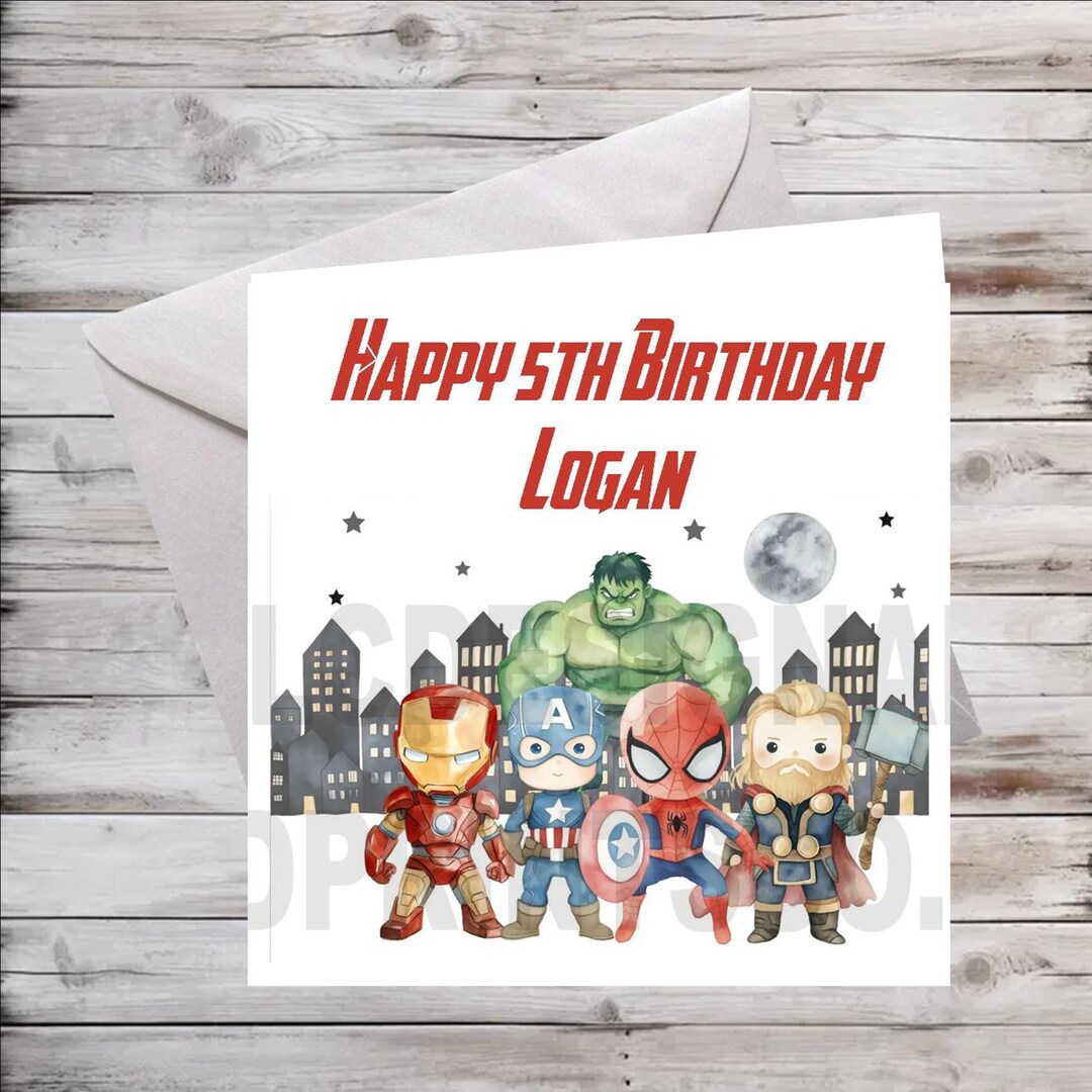 Personalised Marvel Superheros Birthday Card- Spiderman, Hulk, Iron-man ...