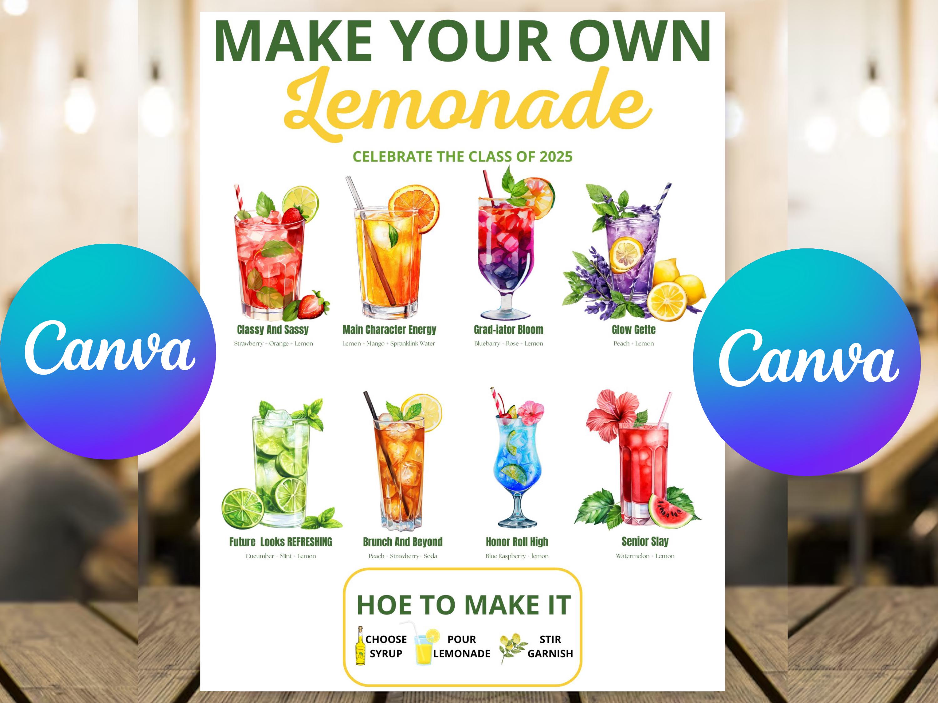 Editable Graduation Lemonade Bar Menu Sign Canva Template, Editable ...