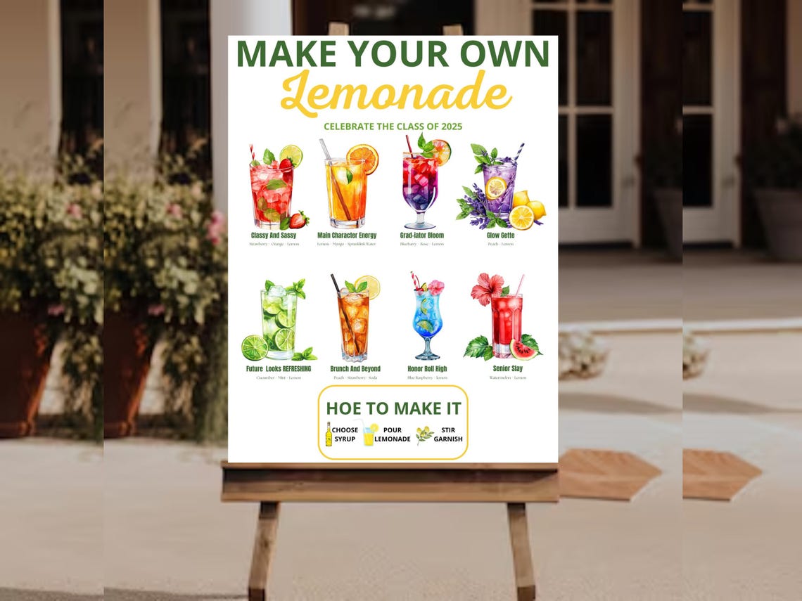 Editable Graduation Lemonade Bar Menu Sign Canva Template, Editable ...