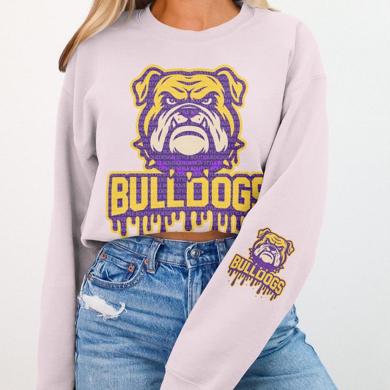 Bulldogs Football Drip Design: Purple & Gold Mascot PNG SVG (digital ...