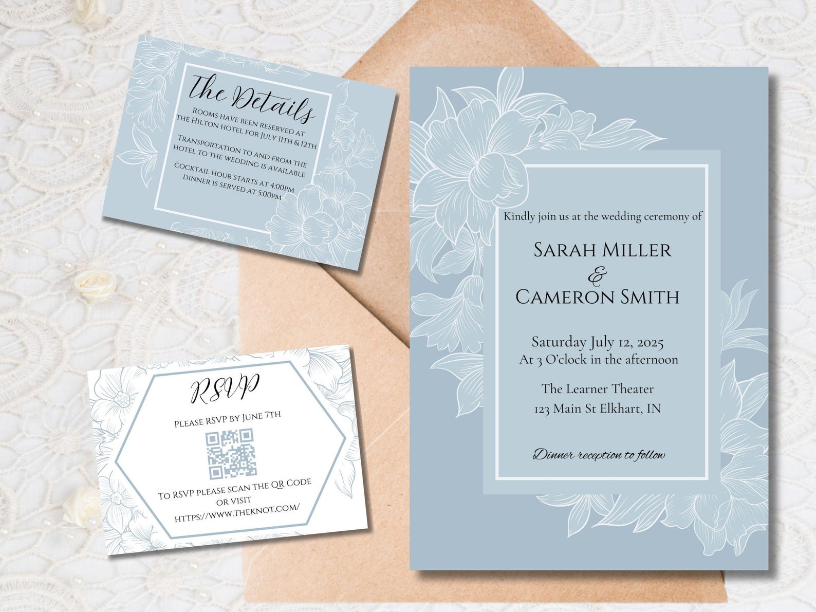 Dusty Blue Wedding Invitation Bundle, Powder Blue Invitation, Blue ...