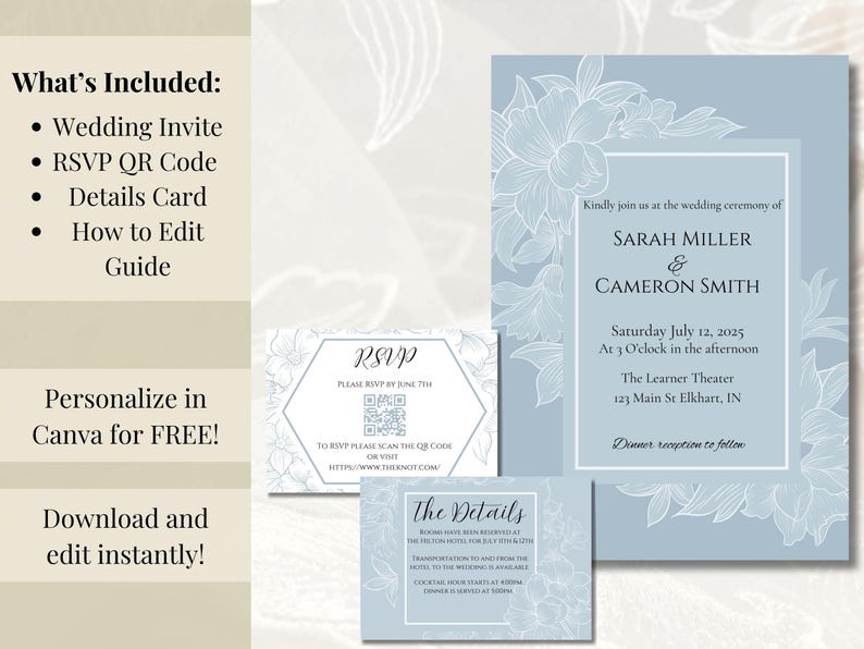 Dusty Blue Wedding Invitation Bundle, Powder Blue Invitation, Blue ...