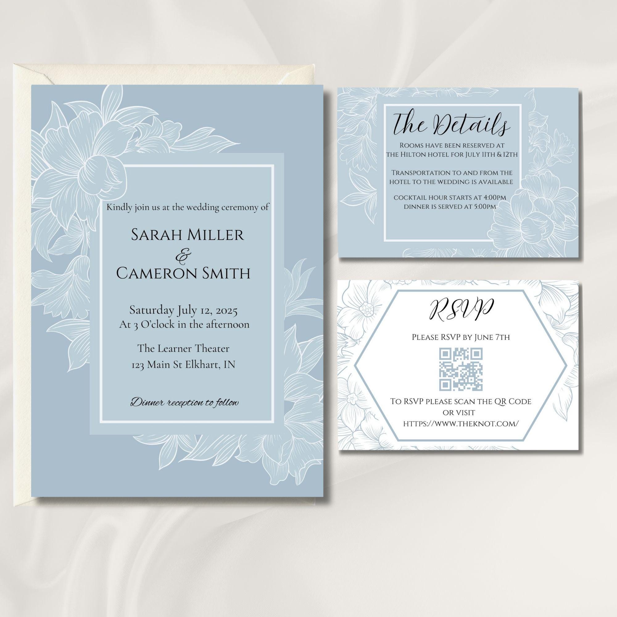 Dusty Blue Wedding Invitation Bundle, Powder Blue Invitation, Blue ...