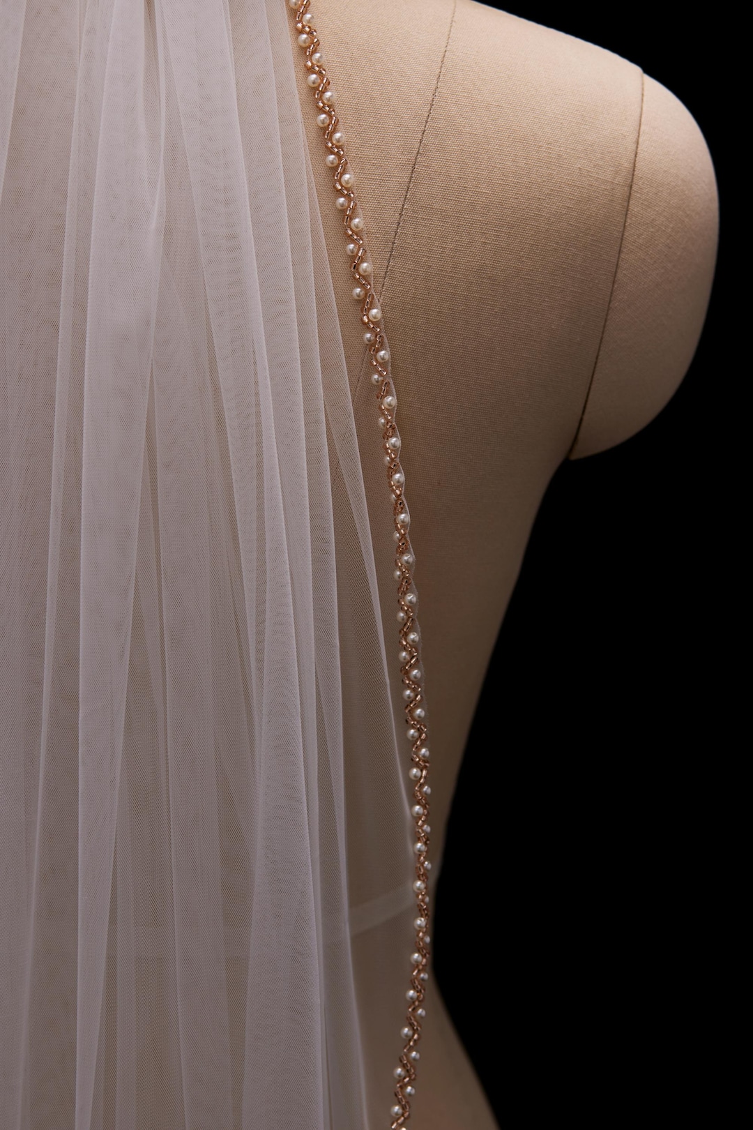 Crystal Bridal Veil, Beaded Trim Wedding Veil, Rose Gold Beaded Veil, 1 ...