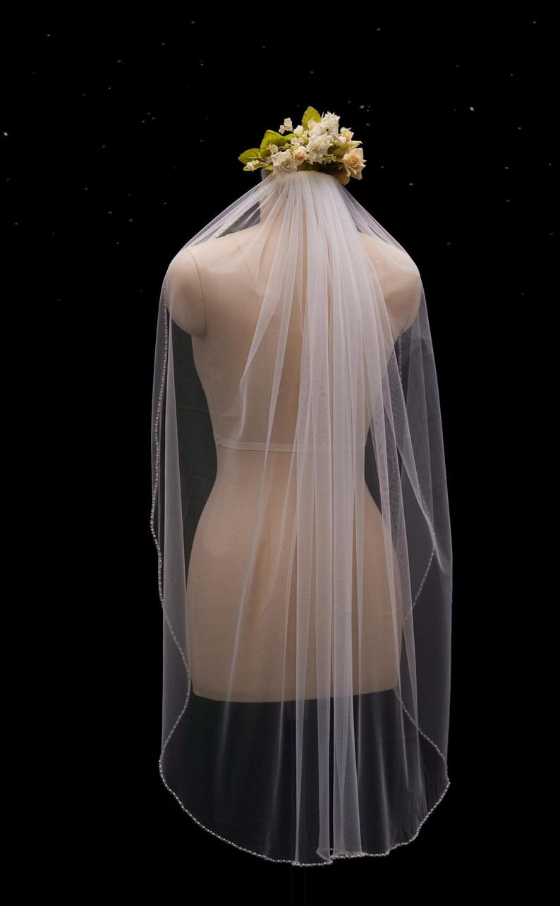 Custom Bridal Veil, Beaded Pearls Edge Wedding Veil, Short Veil, Chapel ...