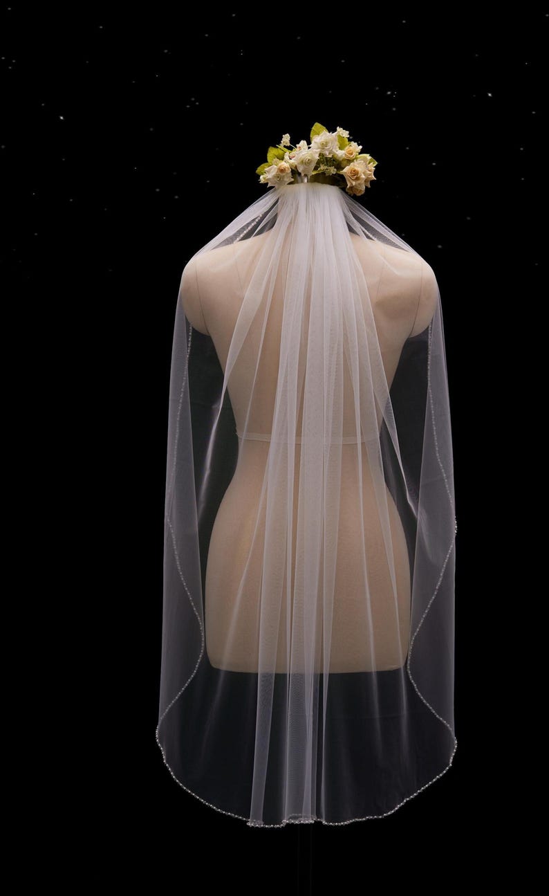 Custom Bridal Veil, Beaded Pearls Edge Wedding Veil, Short Veil, Chapel ...
