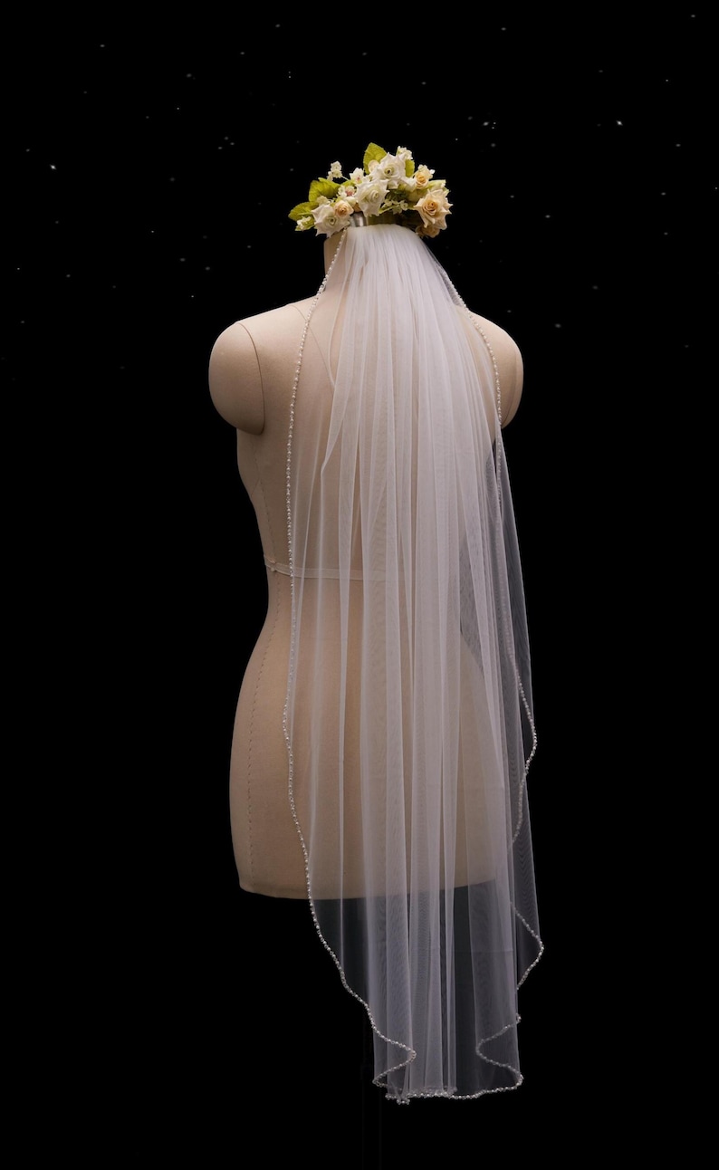 Custom Bridal Veil, Beaded Pearls Edge Wedding Veil, Short Veil, Chapel ...