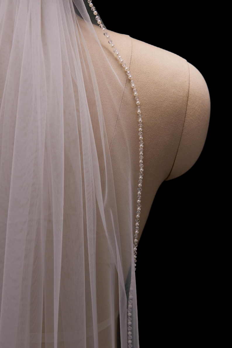 Custom Bridal Veil, Beaded Pearls Edge Wedding Veil, Short Veil, Chapel ...