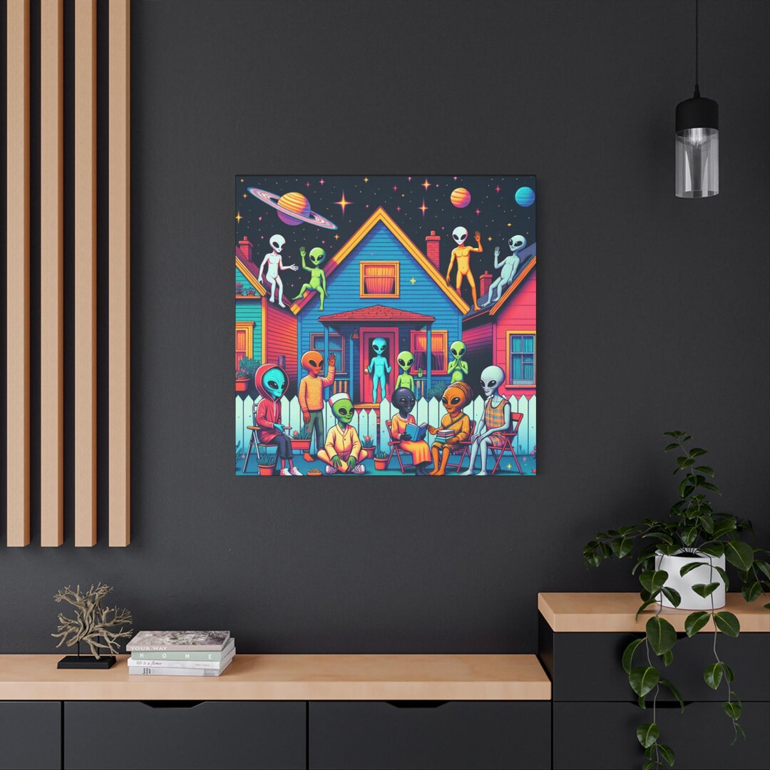 Alien Neighborhood Canvas Art, Sci-fi Urban Space Wall Decor ...
