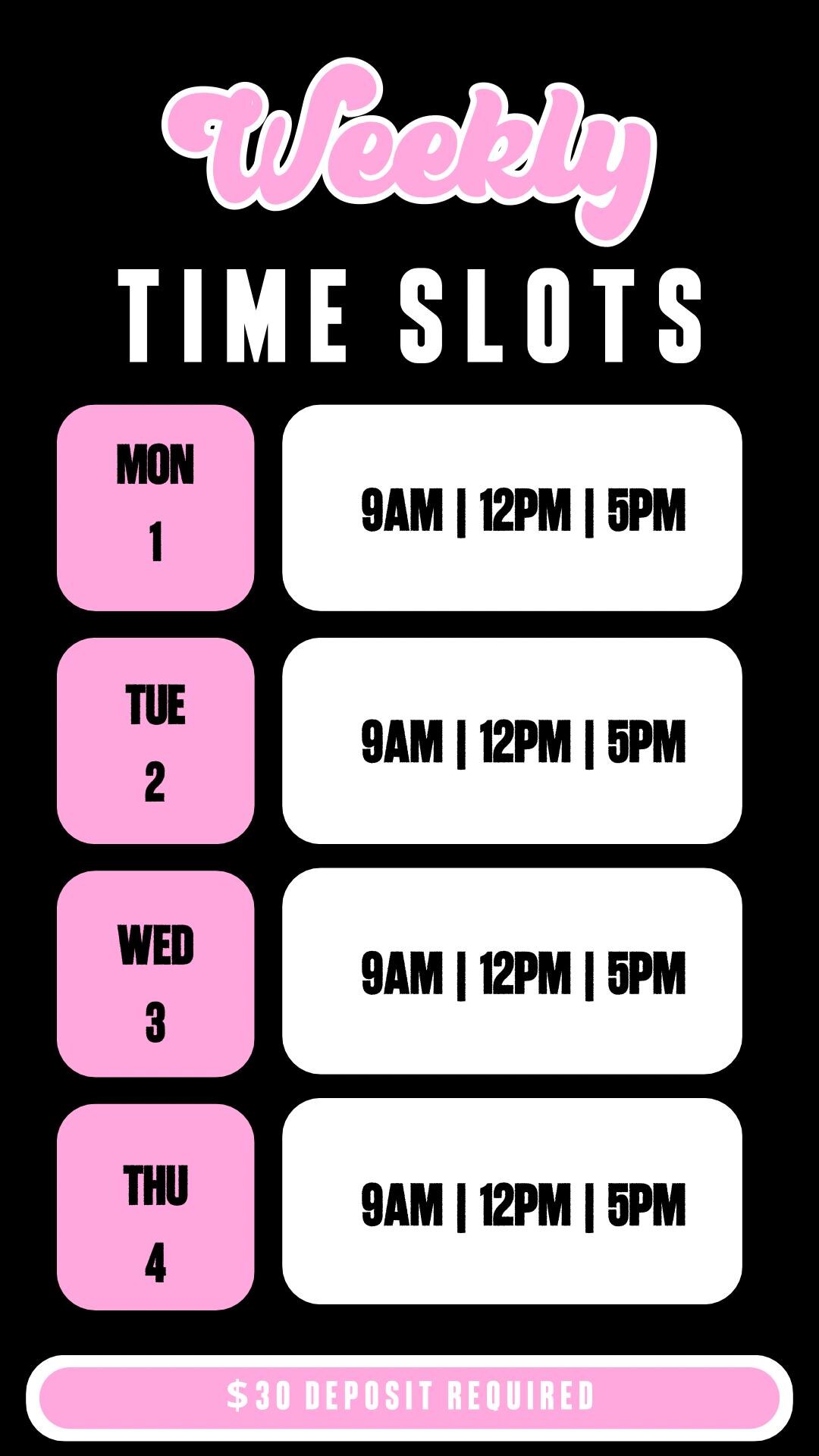 Weekly Available Appointments Template Availability Calendar Instagram ...