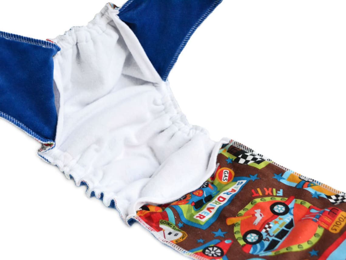 Cloth Diaper Fitted, One Size, Racecar Race Car - Add Snaps or Hook and ...