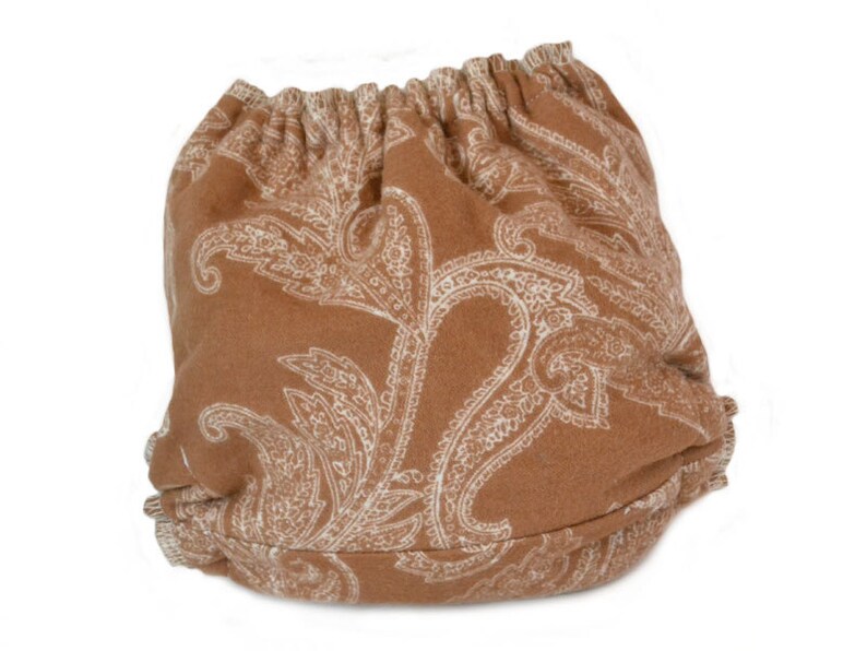 Cloth Diaper Fitted, One Size, Brown Paisley, Flannel - Add Snaps or ...