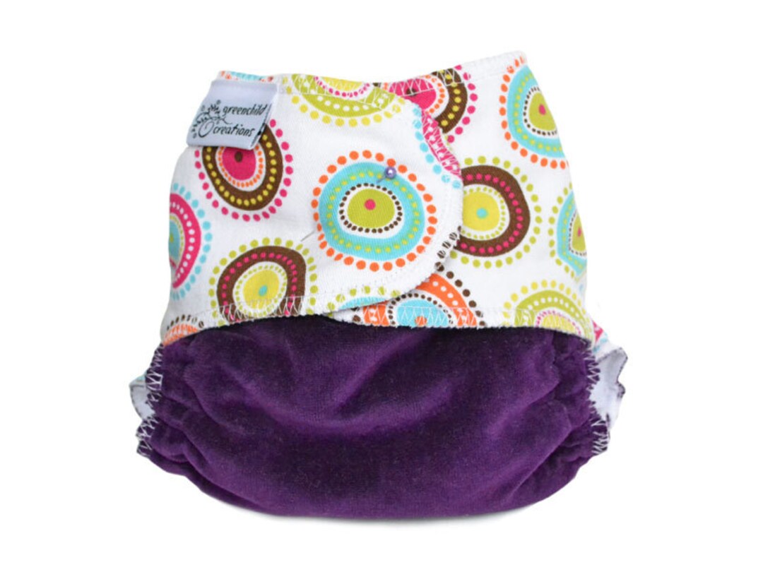 Cloth Diaper Fitted, One Size, Retro Circles Dots - Add Snaps or Hook ...