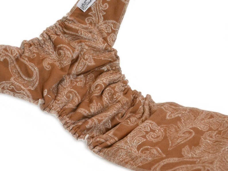 Cloth Diaper Fitted, One Size, Brown Paisley, Flannel - Add Snaps or ...