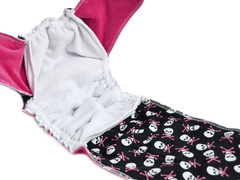 Cloth Diaper Fitted, One Size, Pink Skulls - Add Snaps or Hook and Loop ...