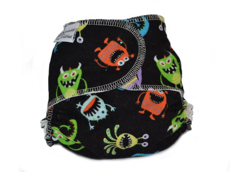 Cloth Diaper Fitted, One Size, Monsters, Flannel - Add Snaps or Hook ...